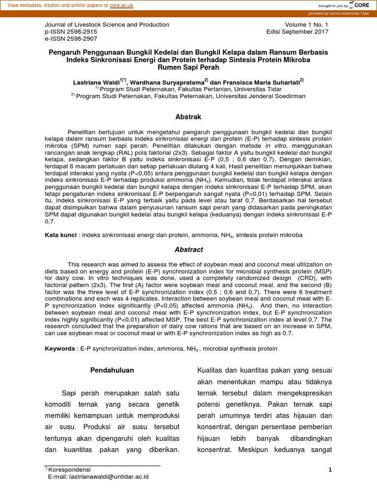 Pengaruh Penggunaan Bungkil Kedelai Dan Bungkil Kelapa Dalam Ransum ...