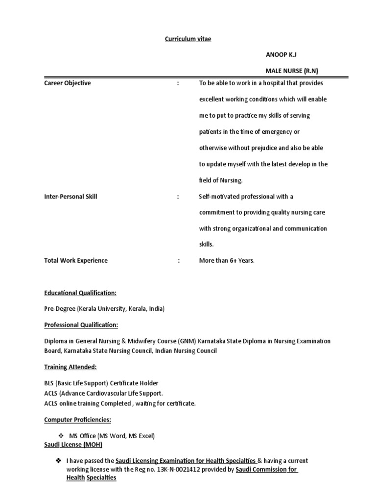Sunil CV | PDF | Emergency Department | Nursing