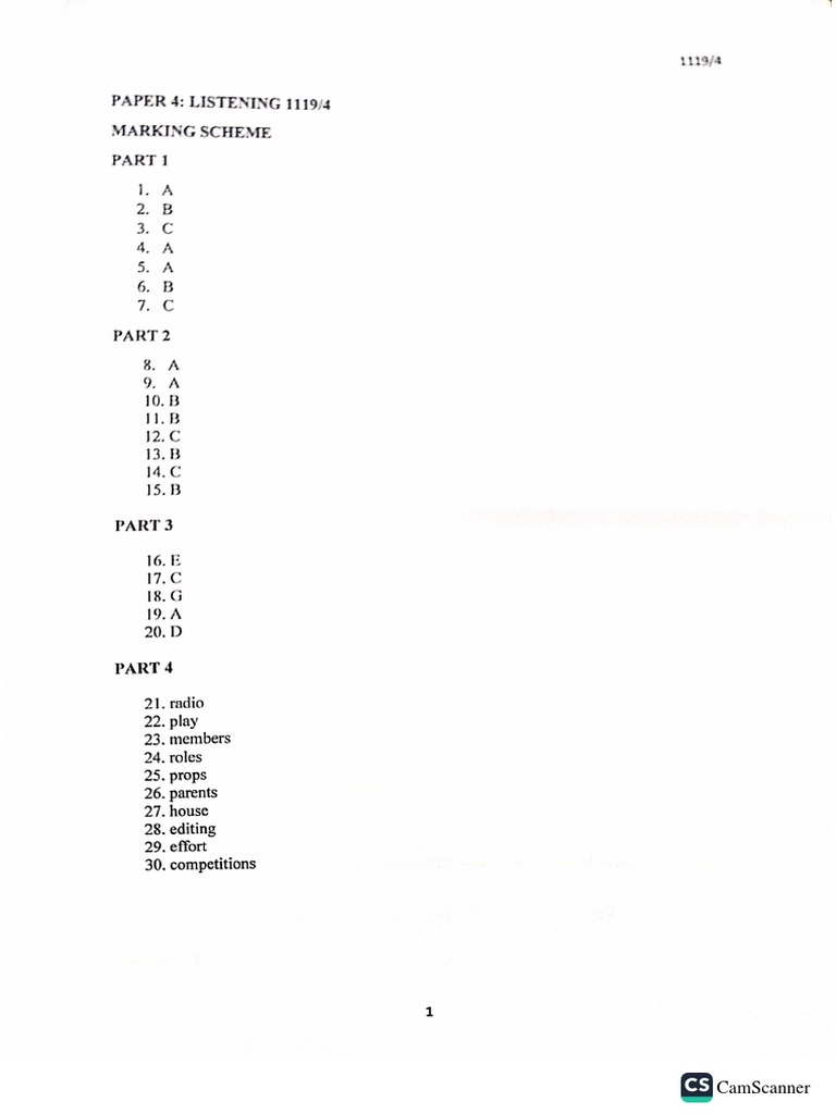 N9 Paper 4 Listening 2022 Trial - Scheme | PDF