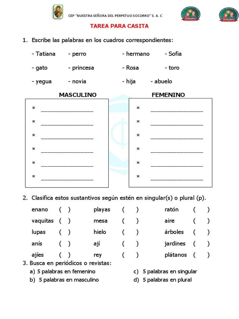 Ejercicios de Género y Número para Niños | PDF