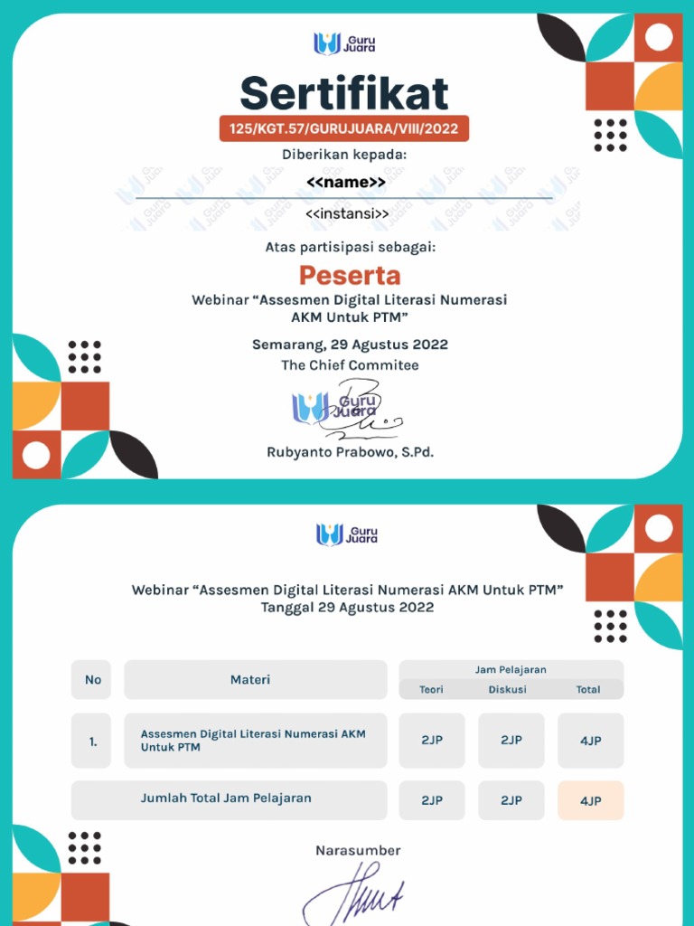 Sertifikat Webinar Nasional Asesmen Digital Literasi Numerasi Akm Untuk ...