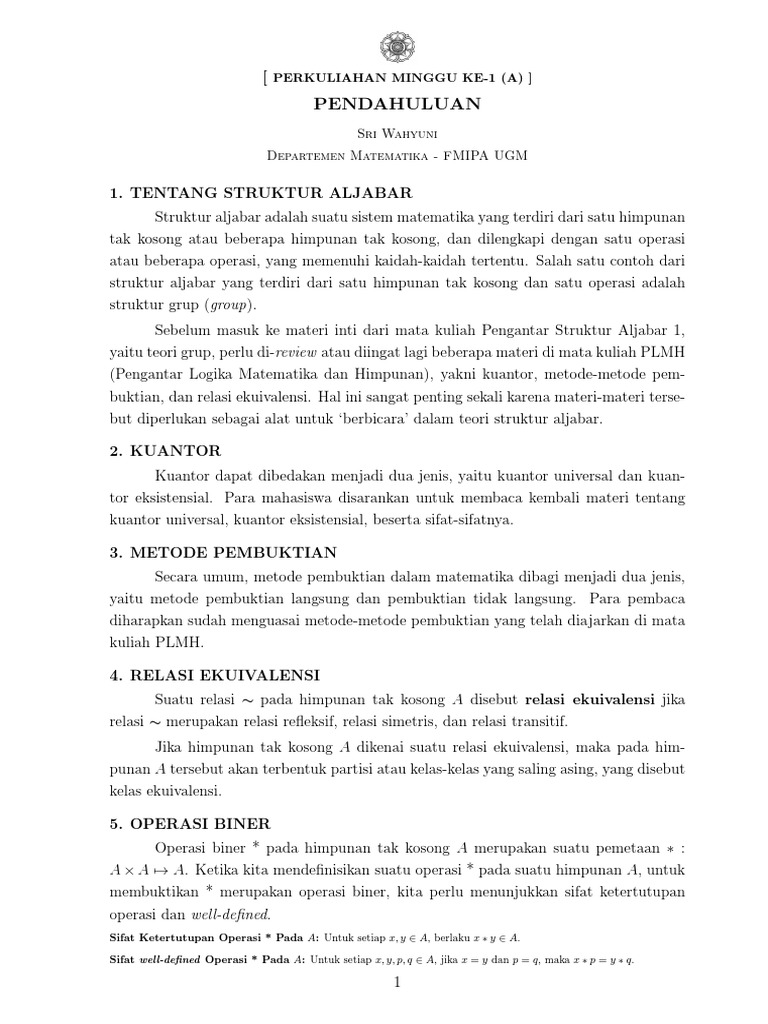 Pendahuluan: Perkuliahan Minggu Ke-1 (A) ) | PDF