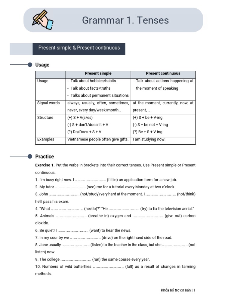 Grammar 1. Tenses | PDF | Ellipsis | Grammatical Tense