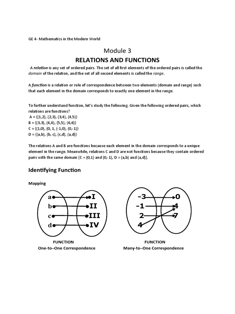 GE 4 Relation and Function | PDF | Function (Mathematics) | Mathematical Relations