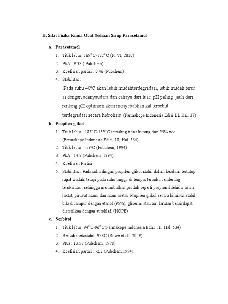 Sifat Fisika Dan Kimia Obat Sirup Paracetamol Salinan | PDF | Memasak ...