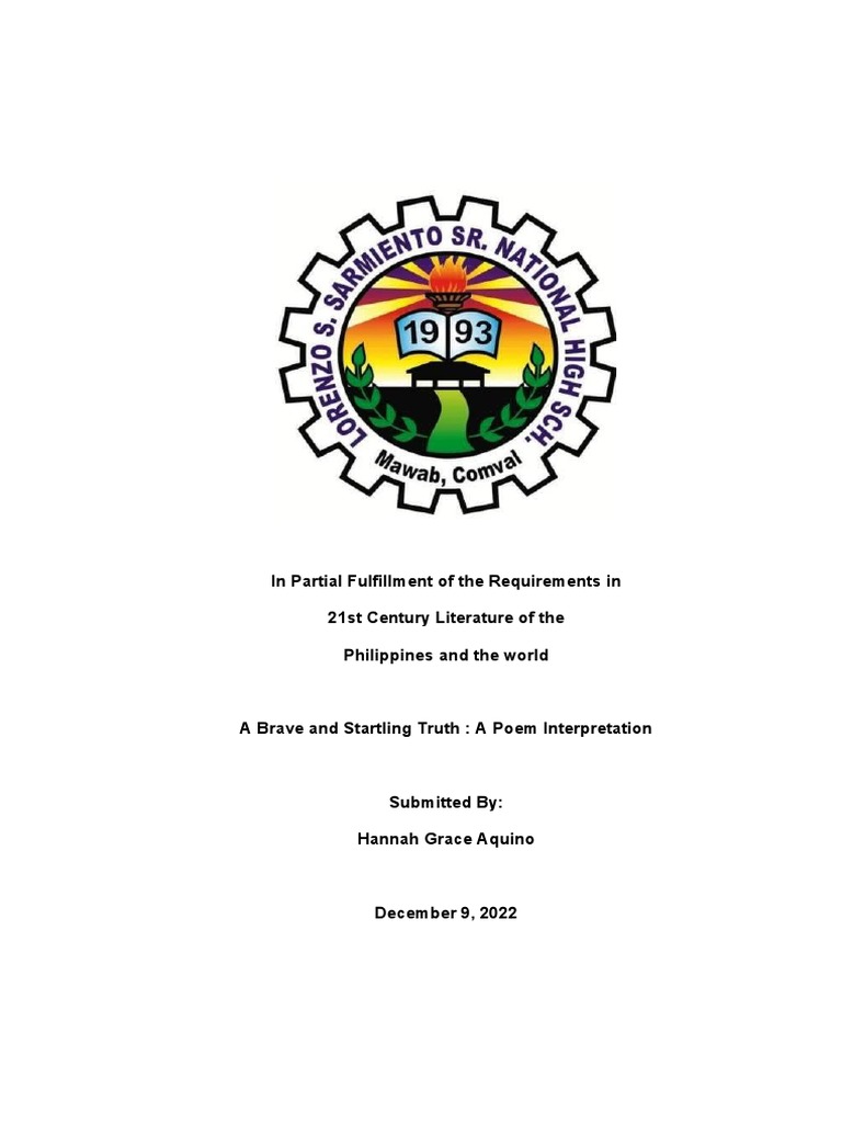 A Brave and Startling Truth A Poem Interpretation 2 | PDF | Poetry ...