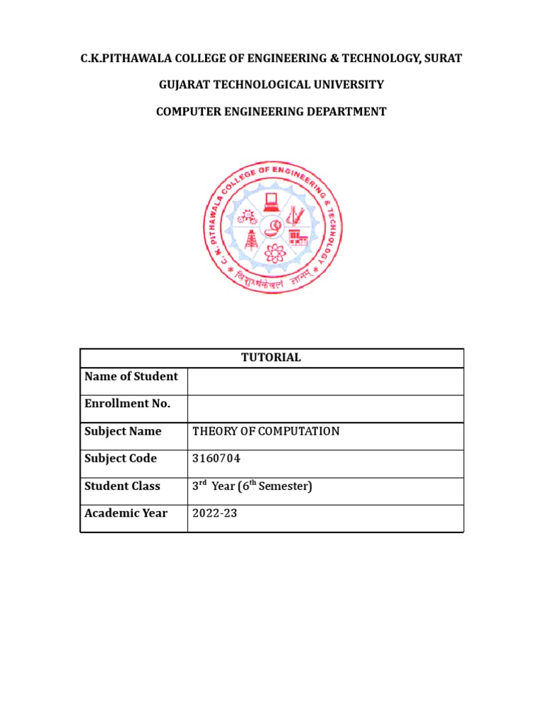 Final TOC - Tutorial - 1 - 2 | PDF | Theory Of Computation | Mathematics