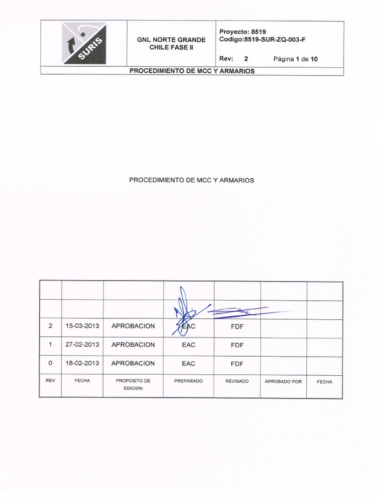 Procedimiento y Hoja de Registro de MCC y Armarios Rev 2 | PDF