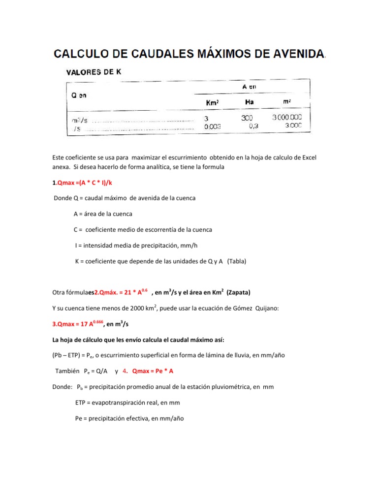 Cálculo de Caudal Máximo y Fórmulas | PDF