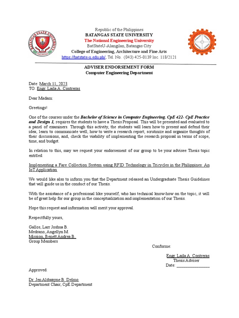 Adviser Endorsement Form | PDF