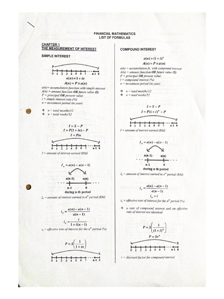 Financial Mathematics Formula | Pdf