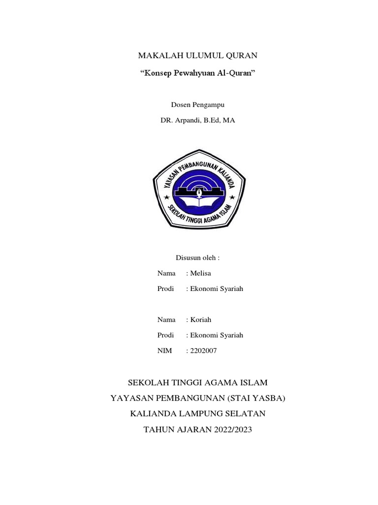 Makalah Ulumul Quran "Konsep Pewahyuan Al-Quran": Dosen Pengampu DR ...