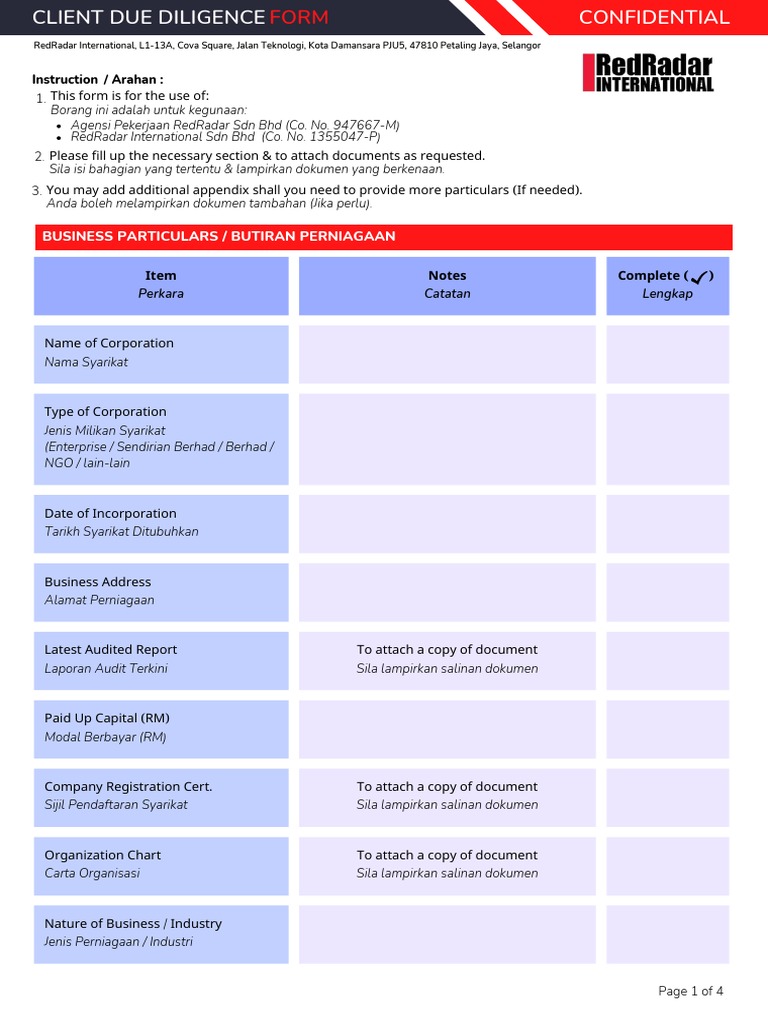 Client Due Diligent Form | PDF | Communication