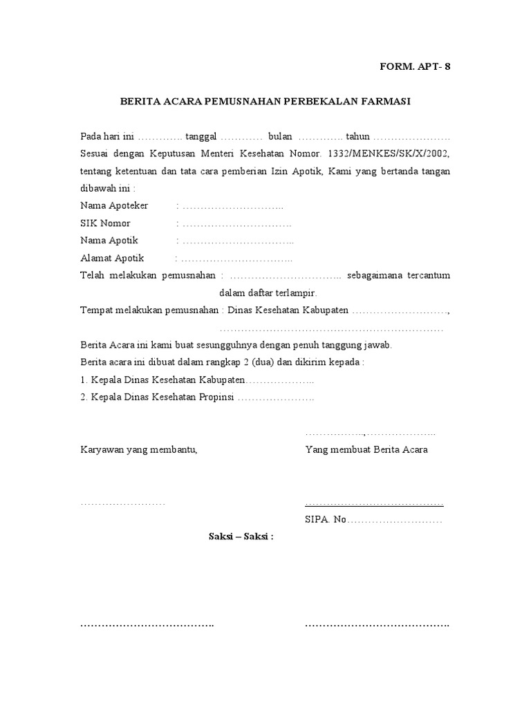 Berita Acara Pemusnahan Obat | PDF