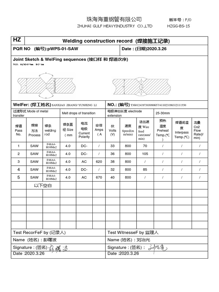 Annexure C Welding Construction Records of DSAW | PDF
