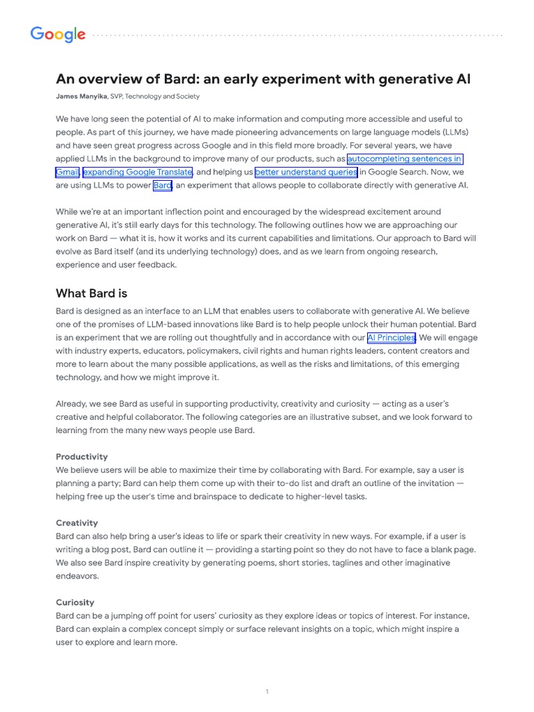 Google About Bard | PDF | Artificial Intelligence | Intelligence (AI) & Semantics