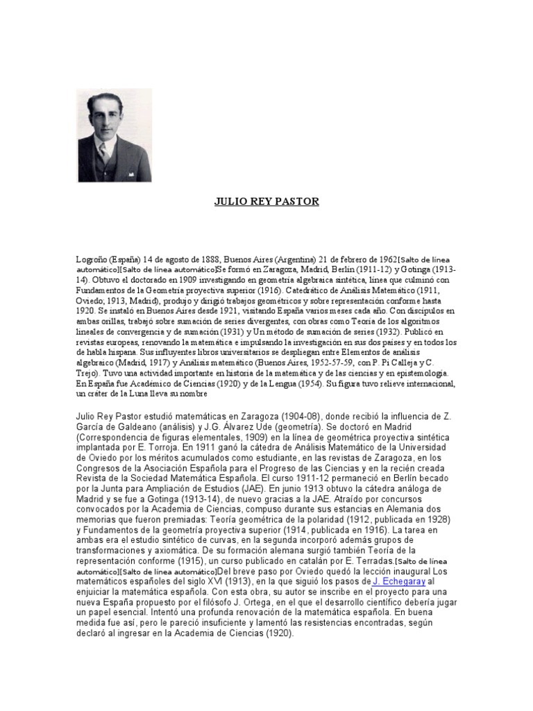 Julio Rey Pastor | PDF | Enseñanza de matemática | Science