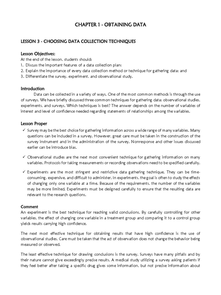 Lesson 3 Choosing Data Collection Techniques | PDF | Survey Methodology ...