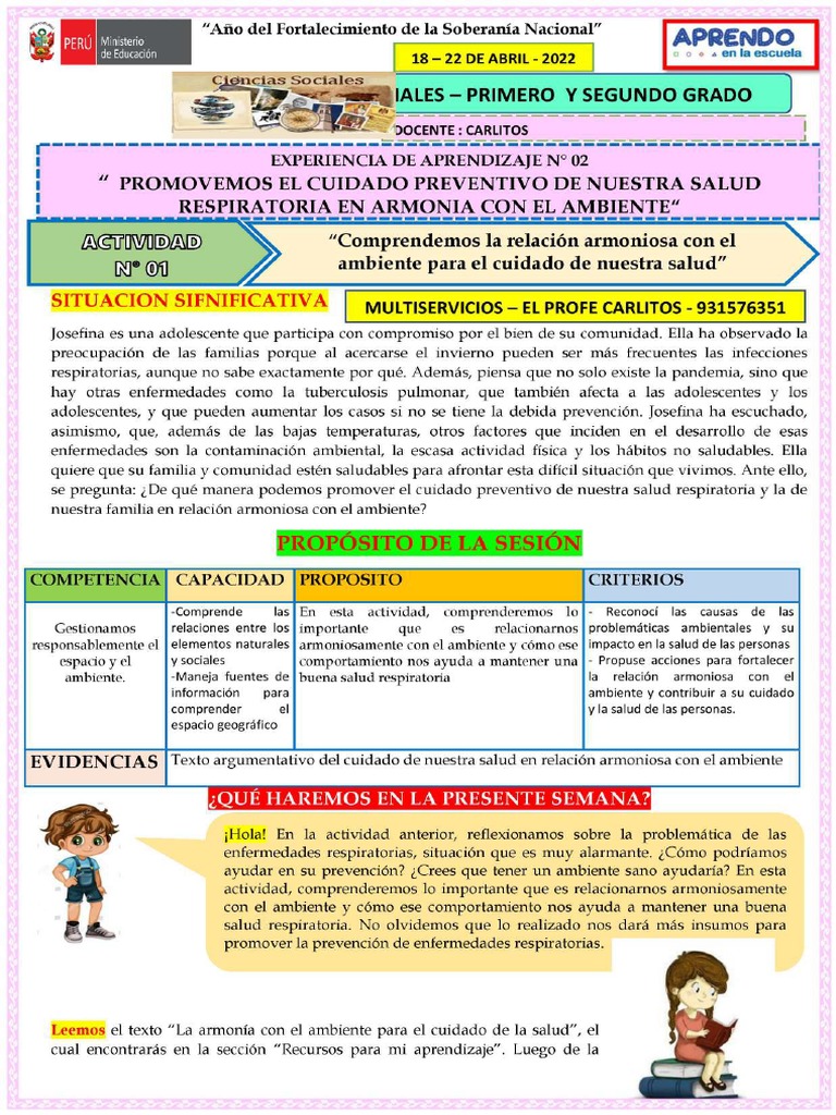 Experiencia de Aprendizaje 2 - Ciencias Sociales - Actividad 01 - 1ero y 2do Grado - 2022 | PDF