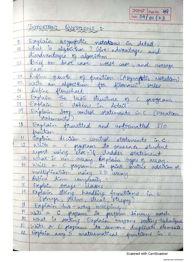 Problem Solving Techniques Important Questions | PDF