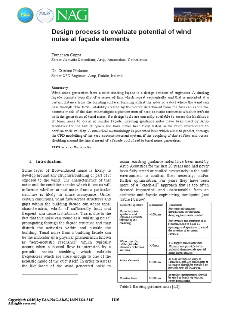 Design Process To Evaluate Potential of Wind Noise at Façade Elements ...