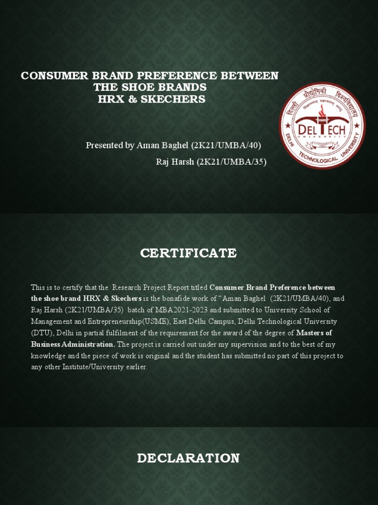 Consumer Brand Preference Between The Shoe Brands HRX & Skechers | PDF ...