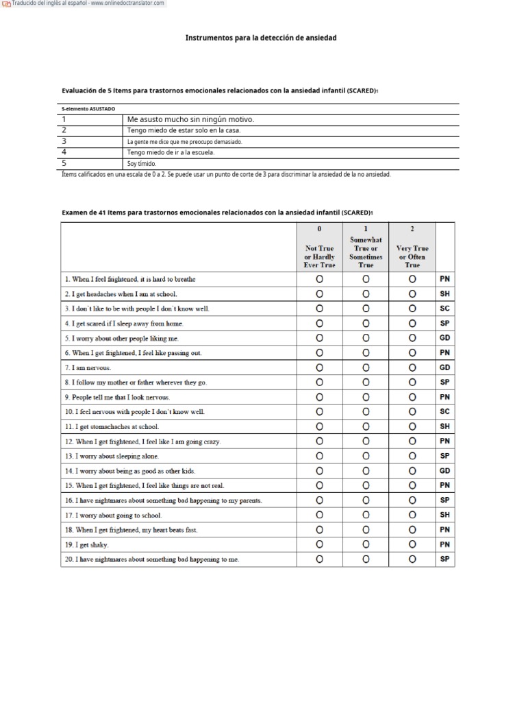 Screening para Ansiedad Niños y Adultos | Descargar gratis PDF | Ansiedad | Depresión (estado de ...
