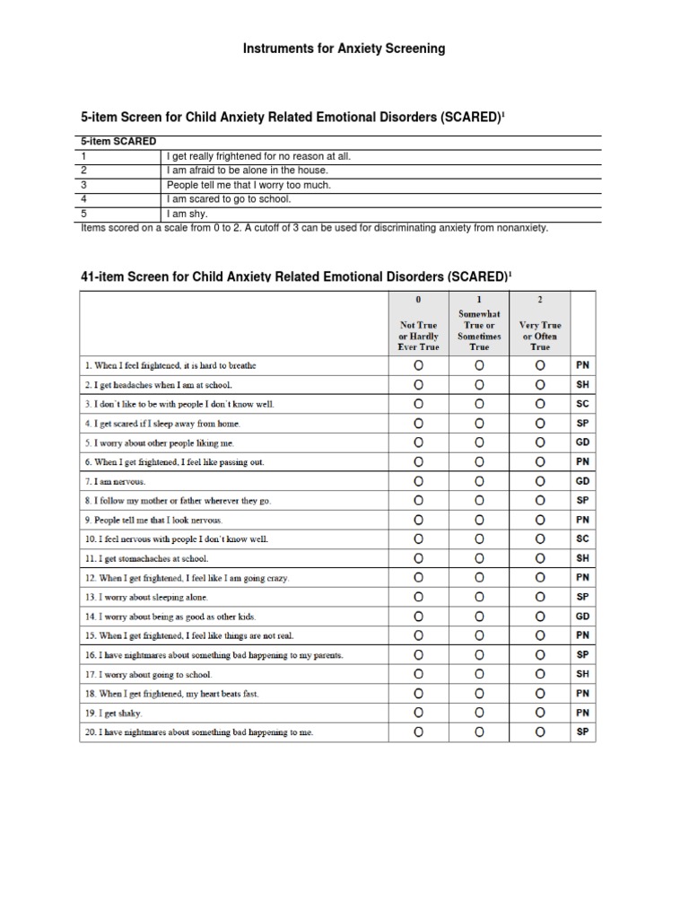 Screening For Anxiety Instruments | PDF | Anxiety Disorder | Anxiety
