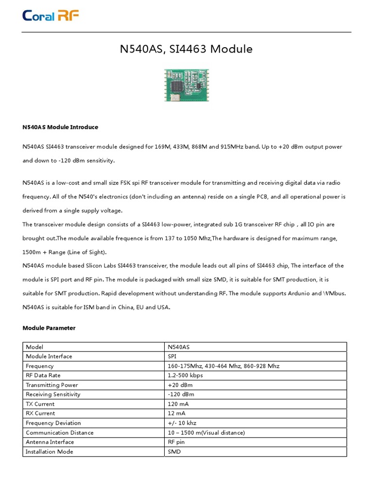 N540AS, SI4463 Module,+20dBm | PDF | Electronics | Information And ...