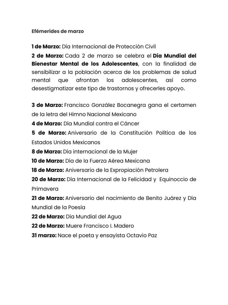 Efemérides de marzo en México | PDF