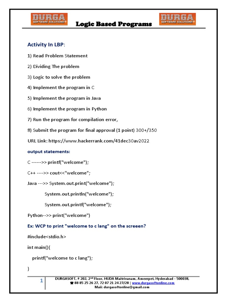 Logic Based Programs: Activity in LBP | PDF | Computer Programming ...