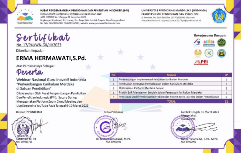 Sertifikat Webinar Guru Inovatif (Maret 2023) | PDF