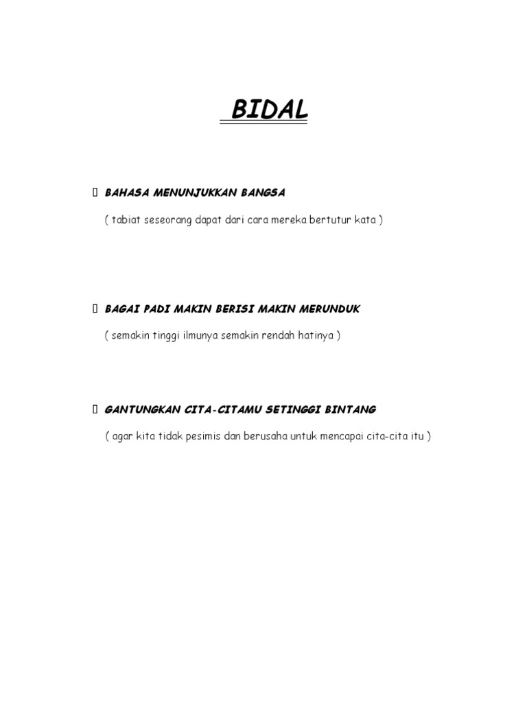 Bidal: (Tabiat Seseorang Dapat Dari Cara Mereka Bertutur Kata) | PDF
