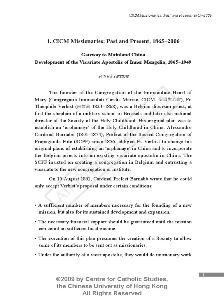 CICM Missionaries: Past and Present, 1865-2006 | PDF | Catholic Church ...