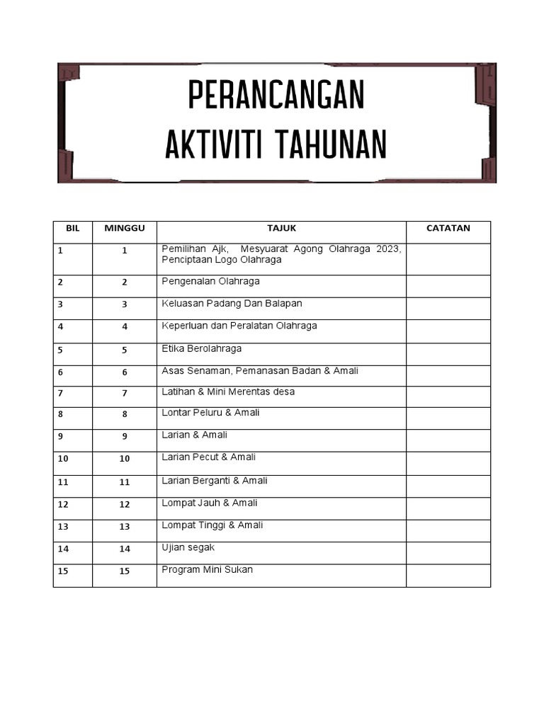 Takwim Olahraga 2023 | PDF