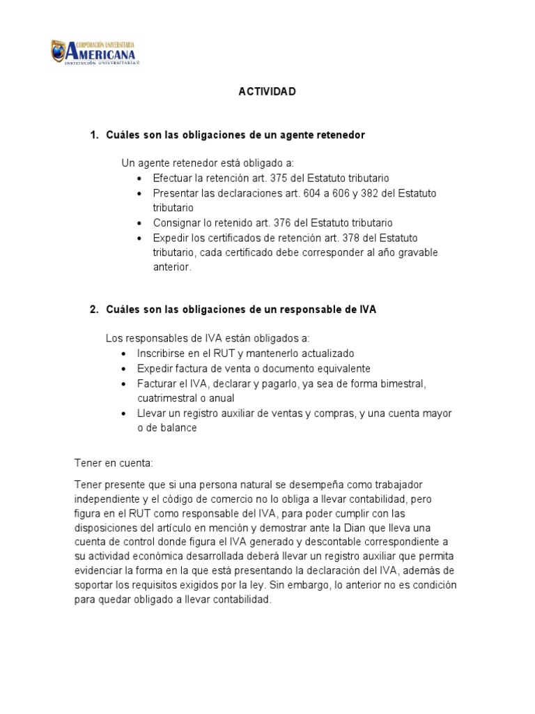 Obligaciones de Un Agente Retenedor | PDF