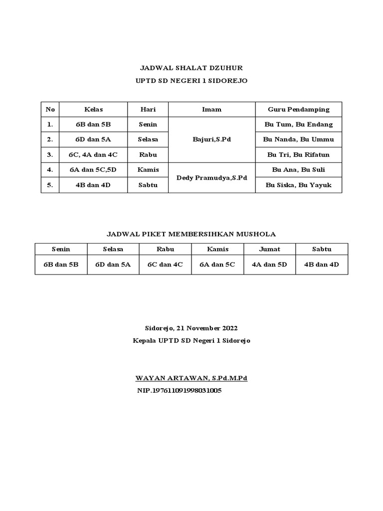 Jadwal Shalat Dzuhur | PDF