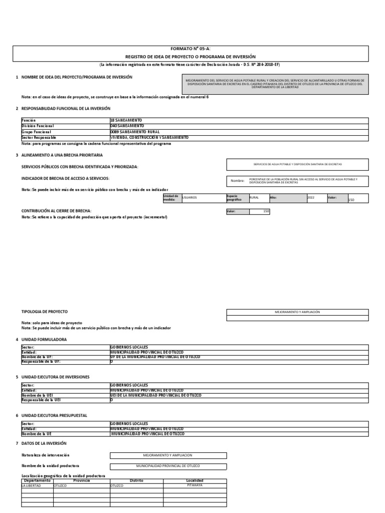 Formato-07a - Pitahaya Otuzco | PDF | Saneamiento | Economias
