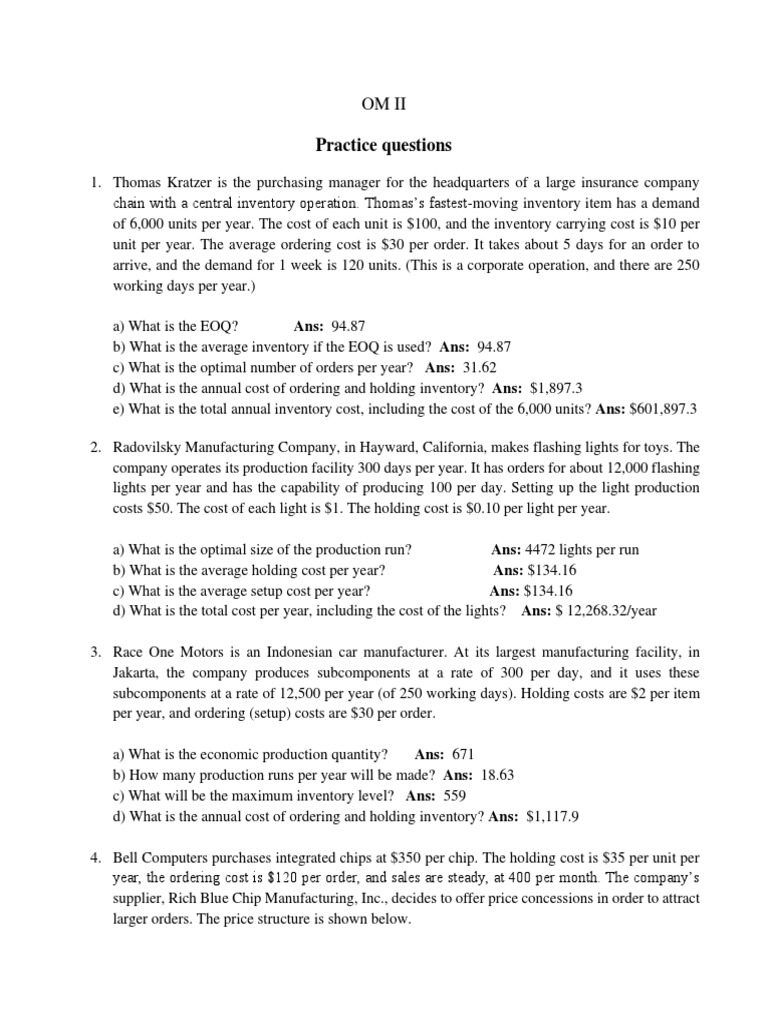 Determining Optimal Production Levels, Inventory Costs, and Order ...