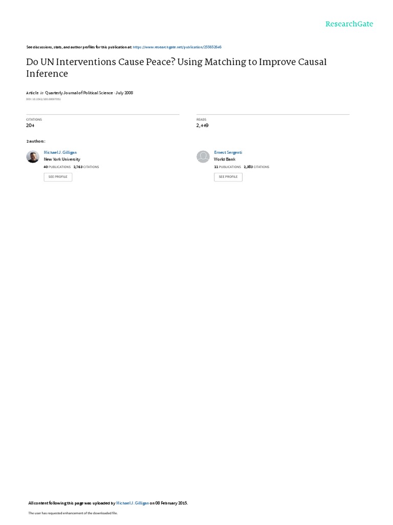 Do UN Interventions Cause Peace Using Matching To | PDF | Confounding ...