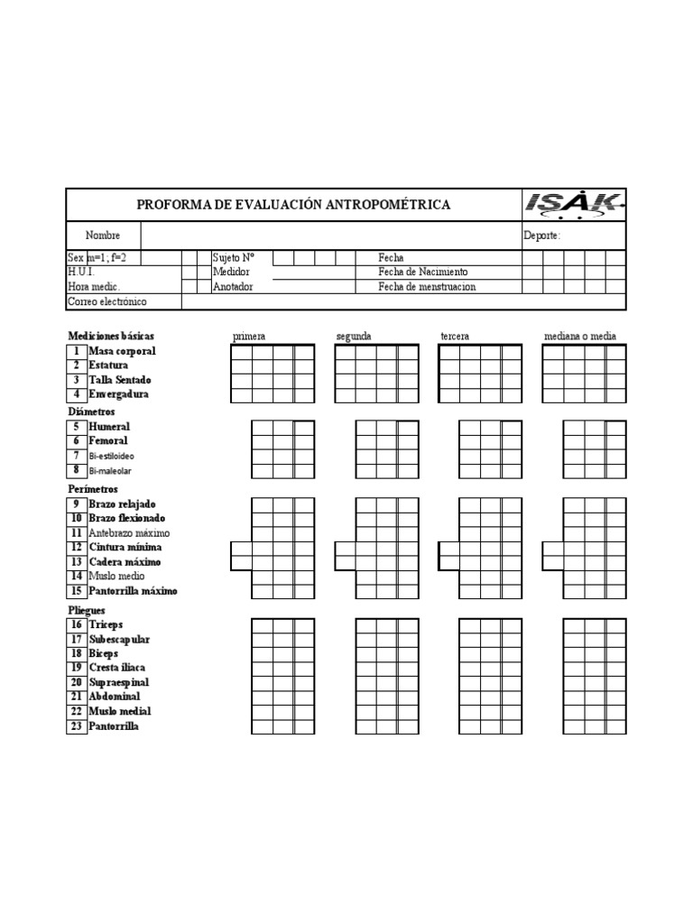 Proforma de Evaluación Antropométrica | PDF