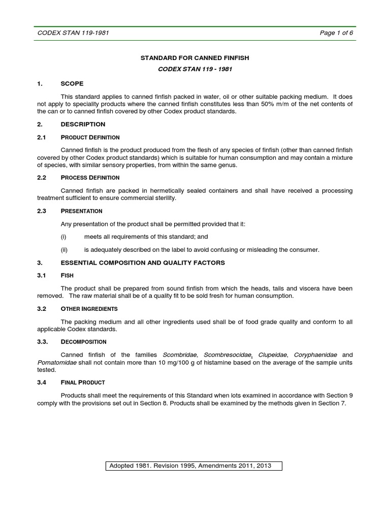 CXS 119e | PDF | Chemistry | Food And Drink