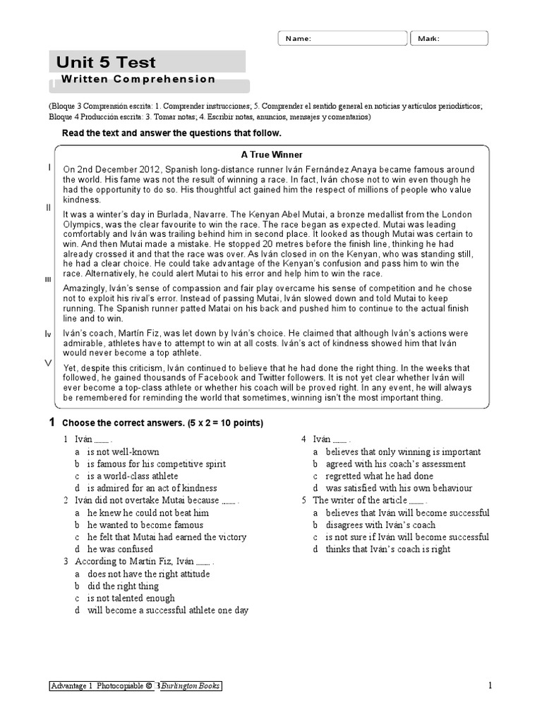 03advantage1 UT5 Test WrittenComp | PDF