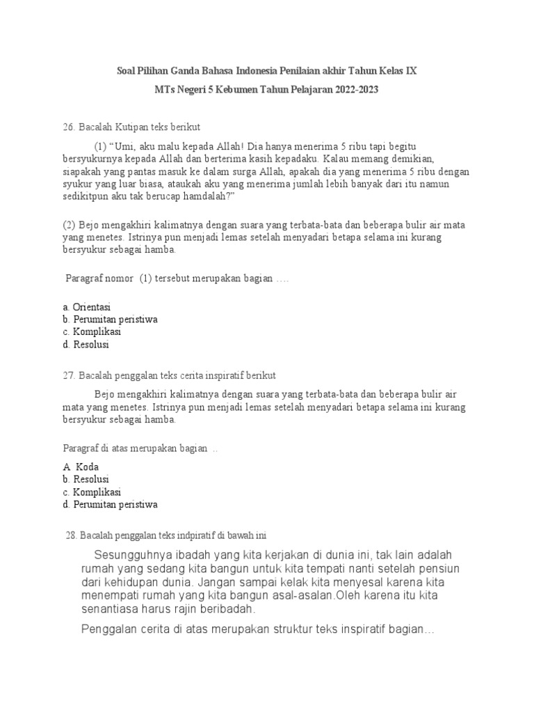 Soal Pilgan Teks Inspiratif 9 | PDF