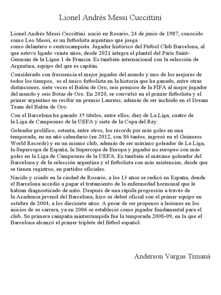 Lionel Andrés Messi Cuccittini | PDF