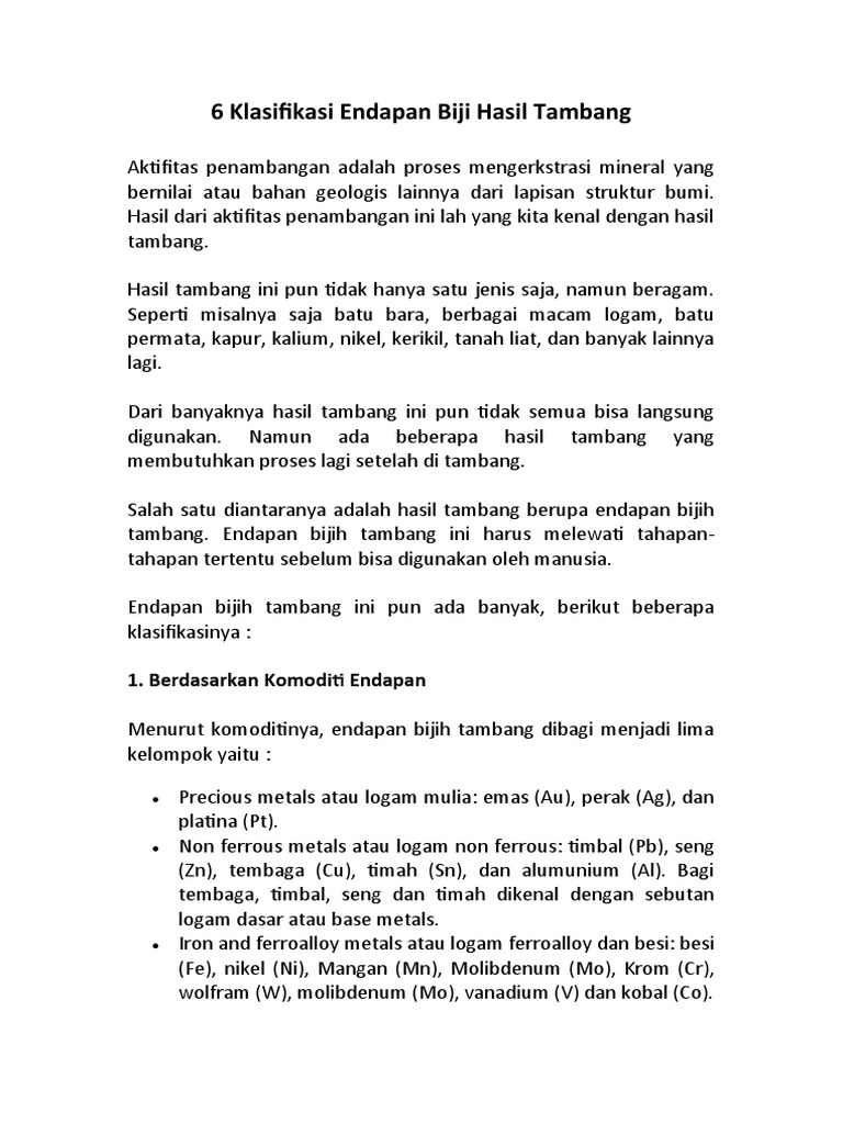 7 Klasifikasi Endapan Biji Hasil Tambang | PDF | Sains & Matematika