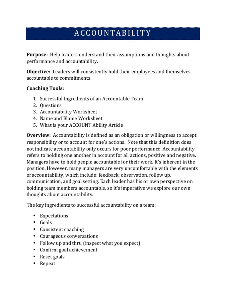 Accountability Worksheet | PDF | Accountability | Leadership