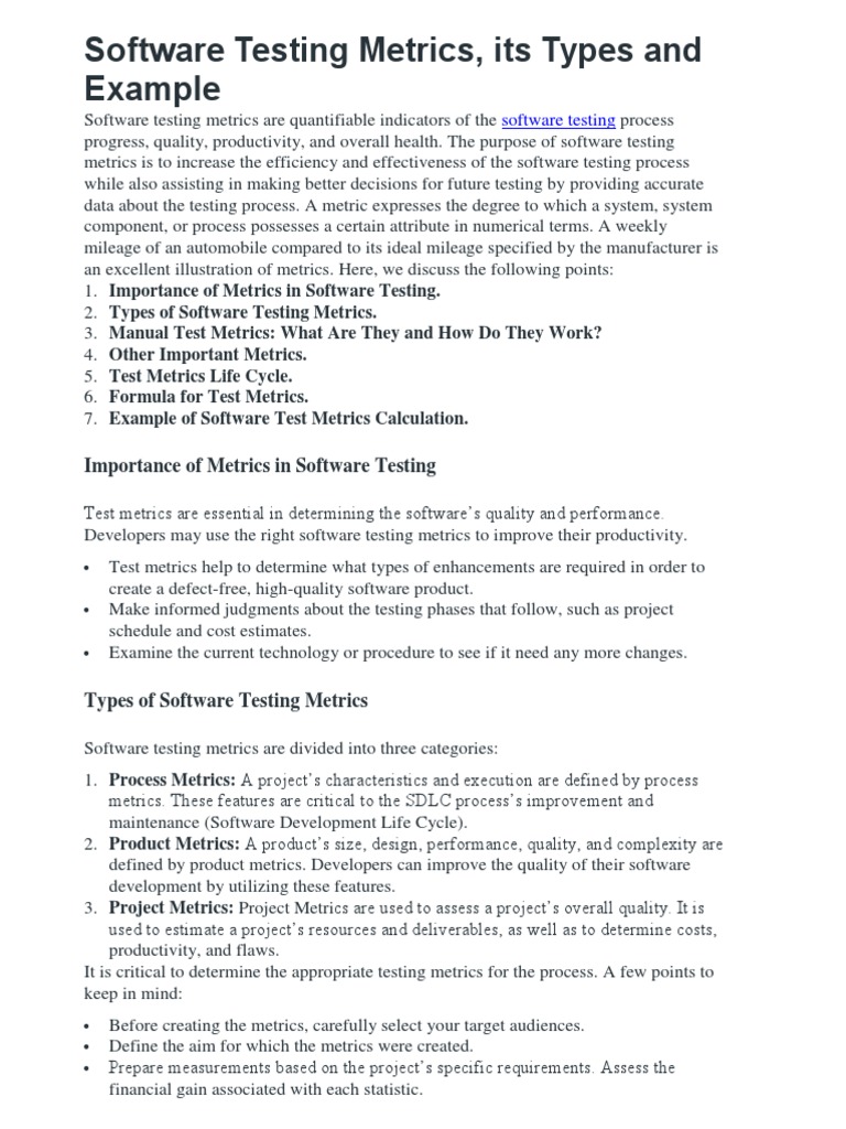 Software Testing Metrics With Example Pdf Software Testing Information Technology