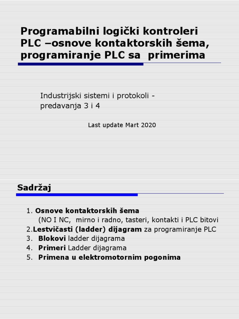 Programabilni Logički Kontroleri PLC - Osnove Kontaktorskih Šema ...