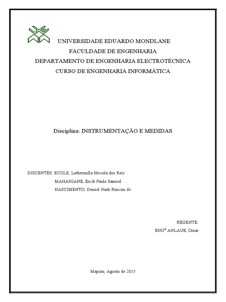 Universidade Eduardo Mondlane Faculdade de Engenharia Departamento de ...